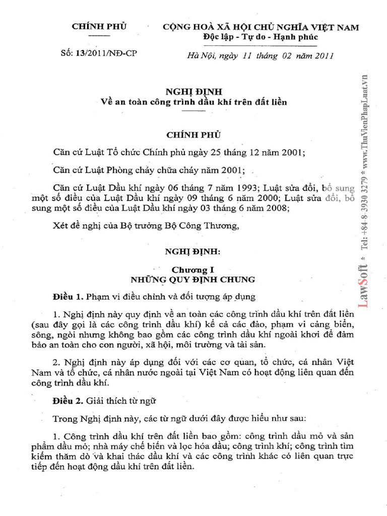 ND 13 2011 NDCP An Toan CT Dau Khi Tren Dat Lien | PDF