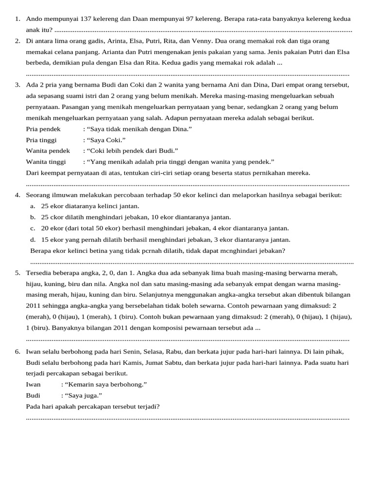 (SMP Siswa High) Latihan Soal OSN Problem Solving | PDF