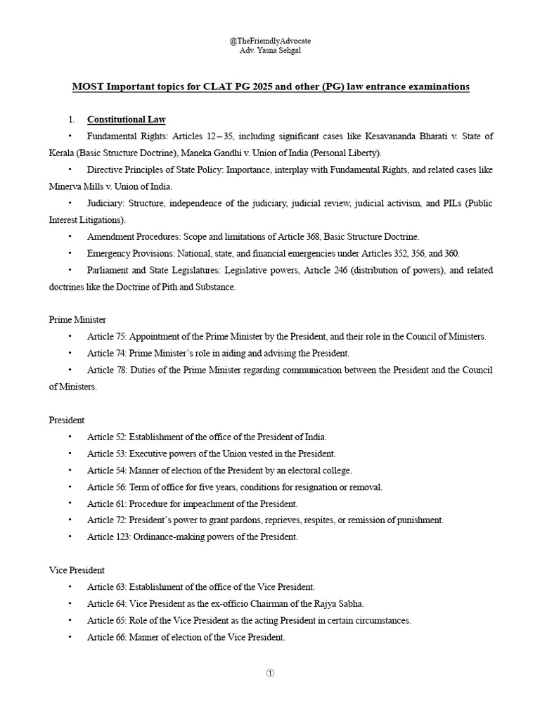 MOST Important Topics CLAT PG & Others | PDF | Mens Rea | Tort