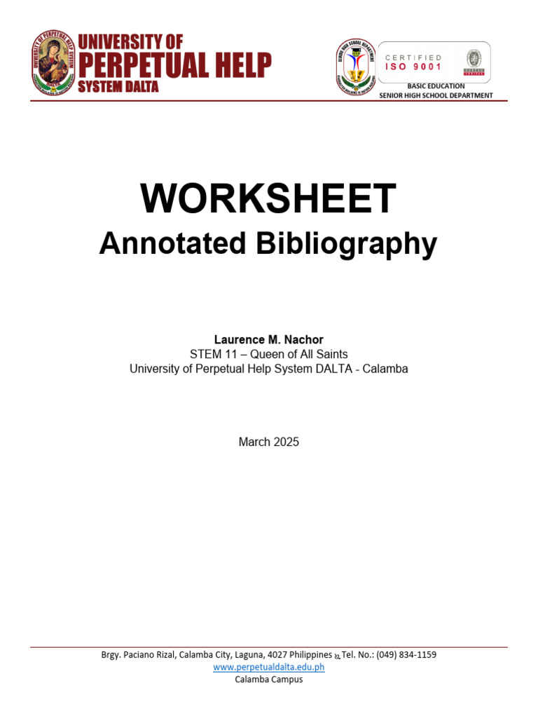 WORKSHEET Annotated Bibliography | PDF