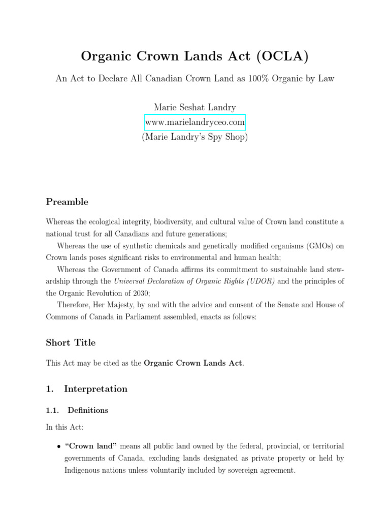 Organic Crown Lands Act OCLA | PDF | Organic Farming | Government