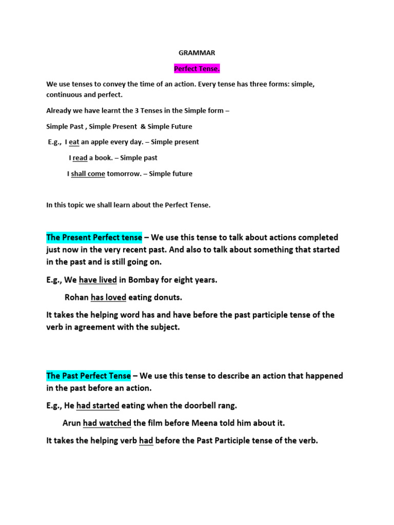 Understanding Perfect Tenses in English | PDF