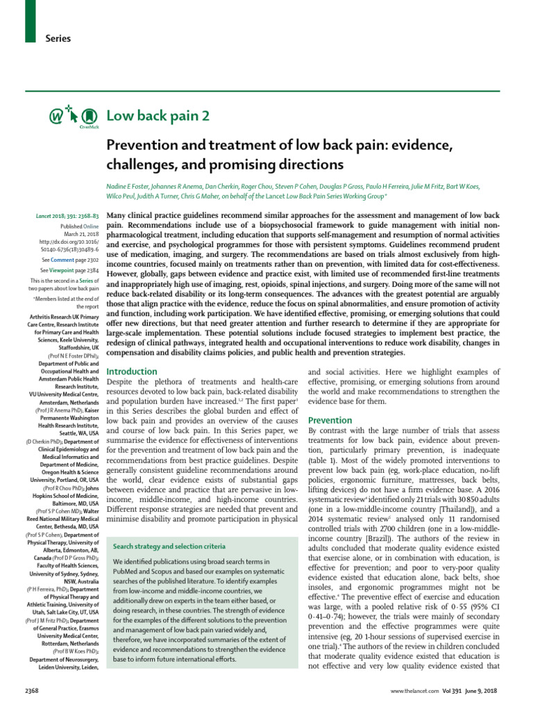 prevention-and-treatment-of-low-back-pain | PDF | Low Back Pain | Back Pain