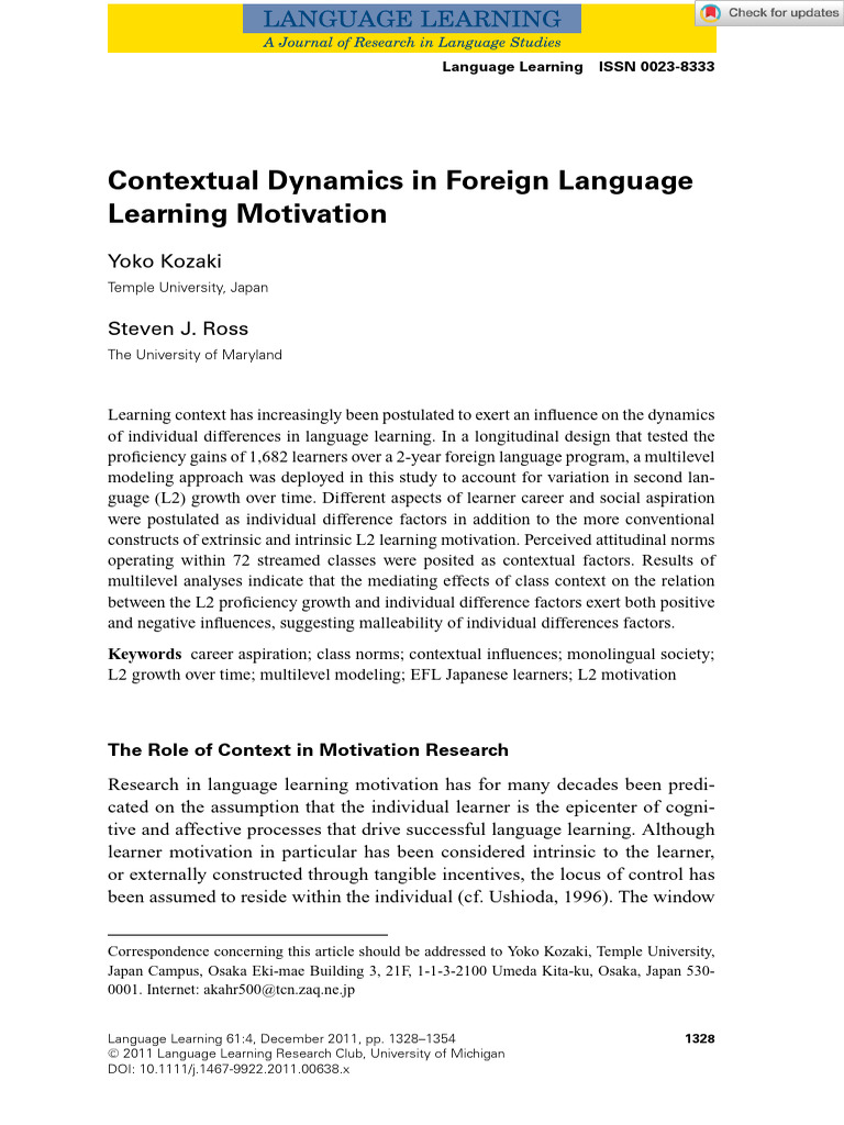 Language Learning - 2011 - Kozaki - Contextual Dynamics in Foreign Language Learning Motivation ...