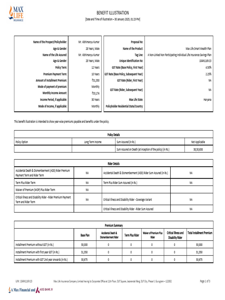 SWP Benefit Illustration | PDF | Insurance | Life Insurance