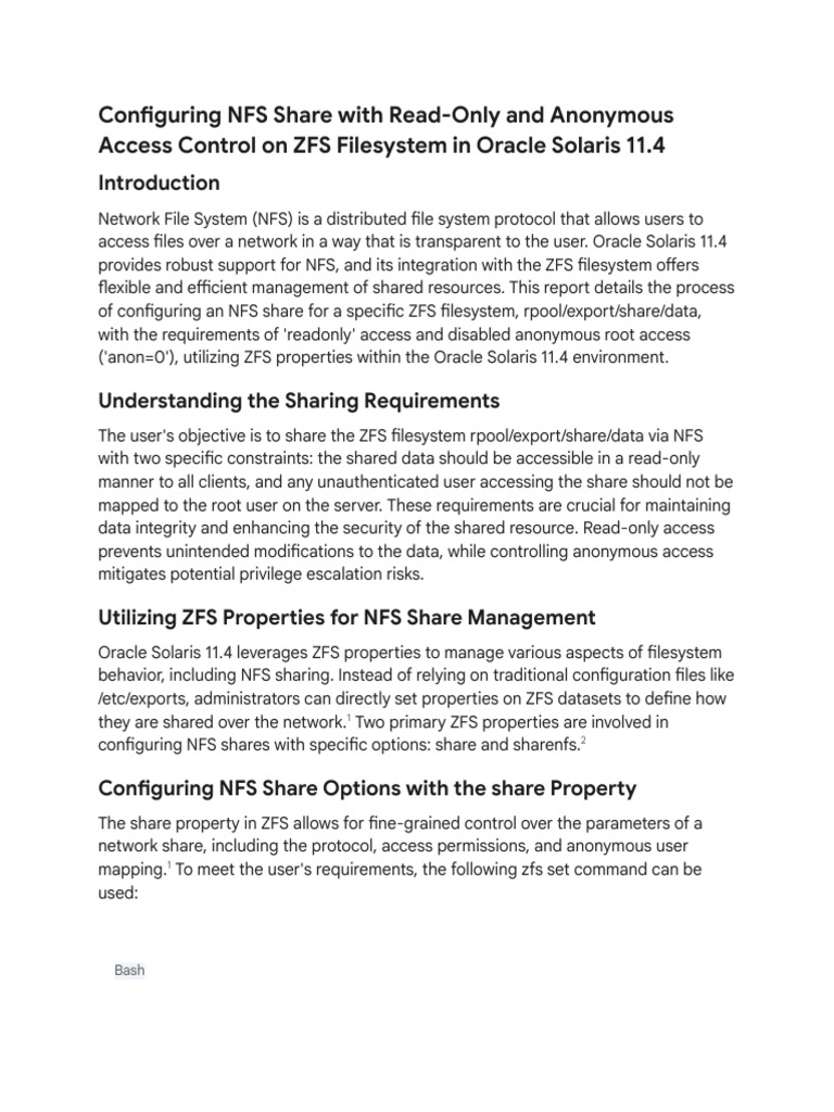 ZFS NFS Share Configuration_ | PDF | File System | Computer Network