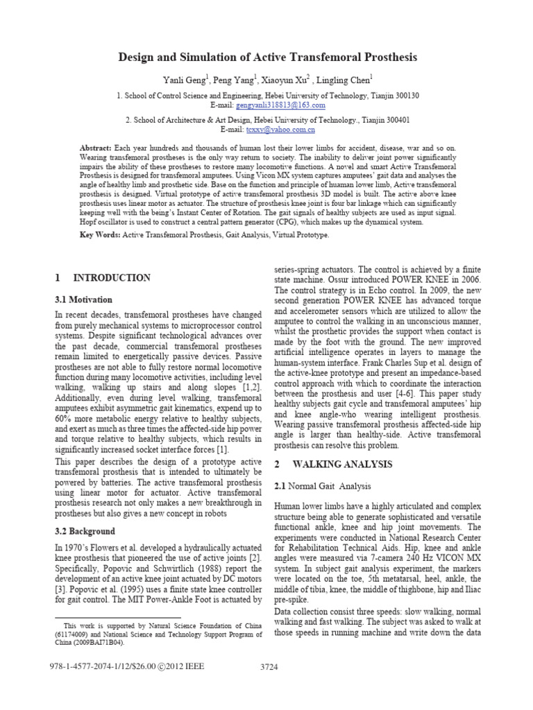 Design and Simulation of Active Transfemoral Prosthesis | PDF | Prosthesis