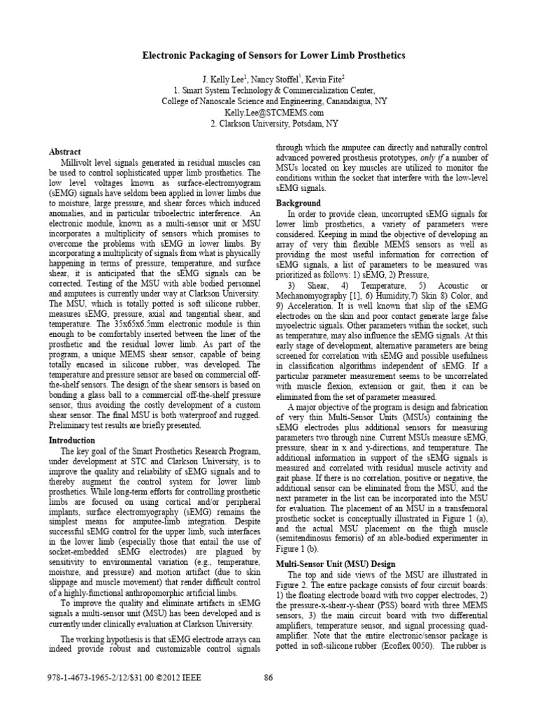 Electronic Packaging of Sensors For Lower Limb Prosthetics | PDF ...