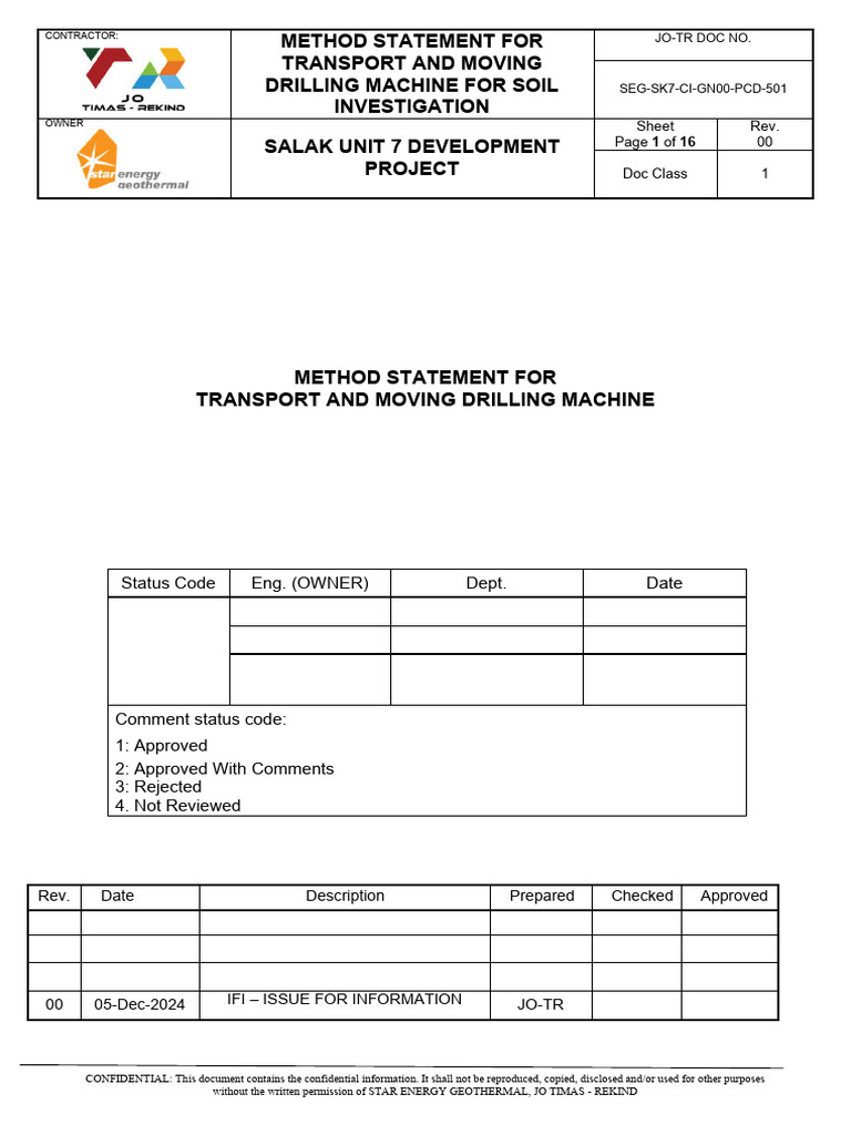Method Statement For Transport and Moving Drilling Machine | PDF | Safety | Drilling
