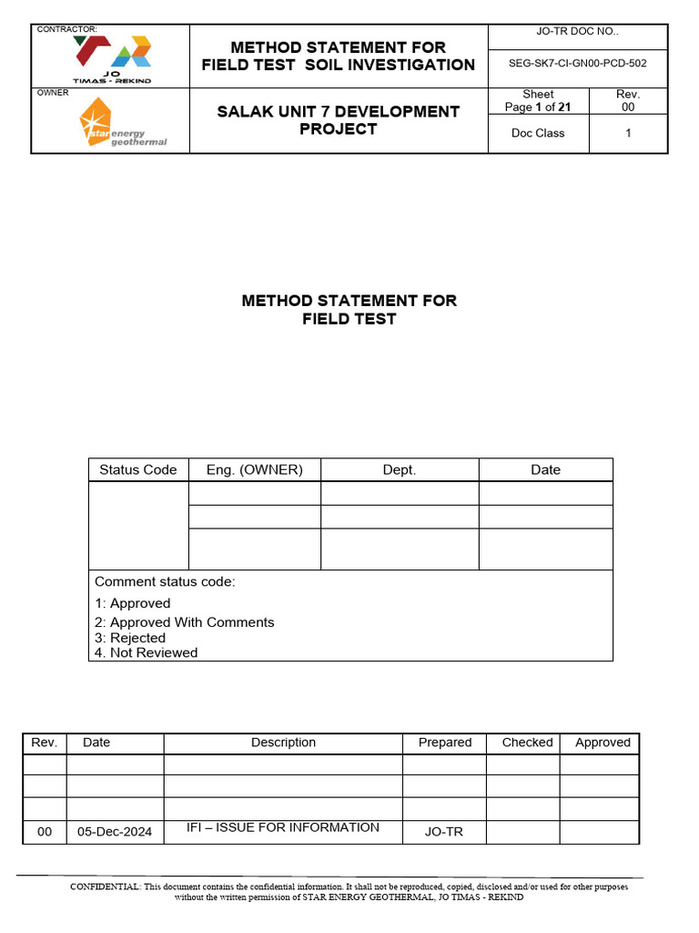 Method Statement for Soil Investigation | PDF | Geotechnical Engineering