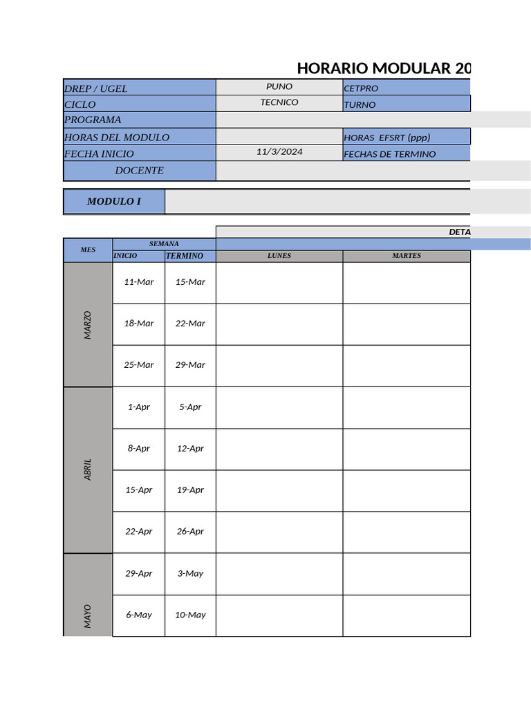 Horario Modular Cetpro 2025 Puno Pdf