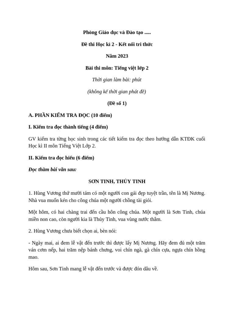 De Thi Tieng Viet Lop2 KNTT | PDF