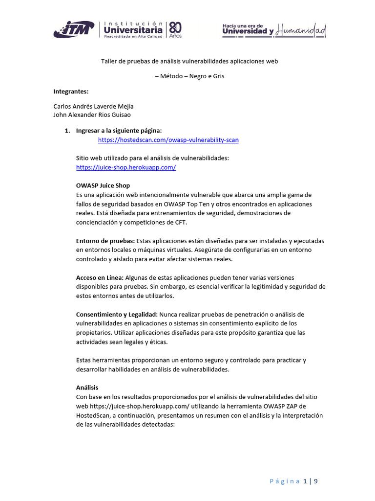 Taller de Pruebas de Análisis Vulnerabilidades Aplicaciones Web | PDF | Script Java | Red mundial