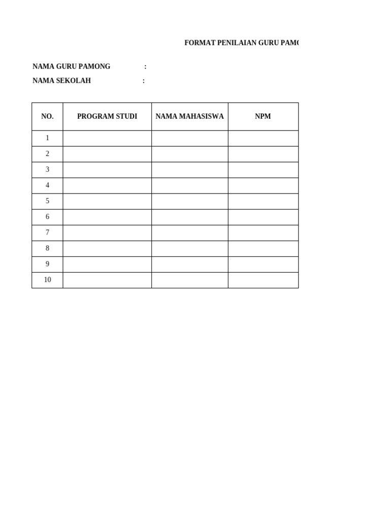 Format Penilaian Guru Pamong | PDF