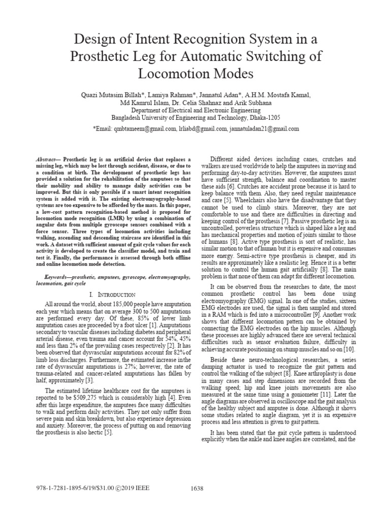 Design of Intent Recognition System in A Prosthetic Leg For Automatic ...