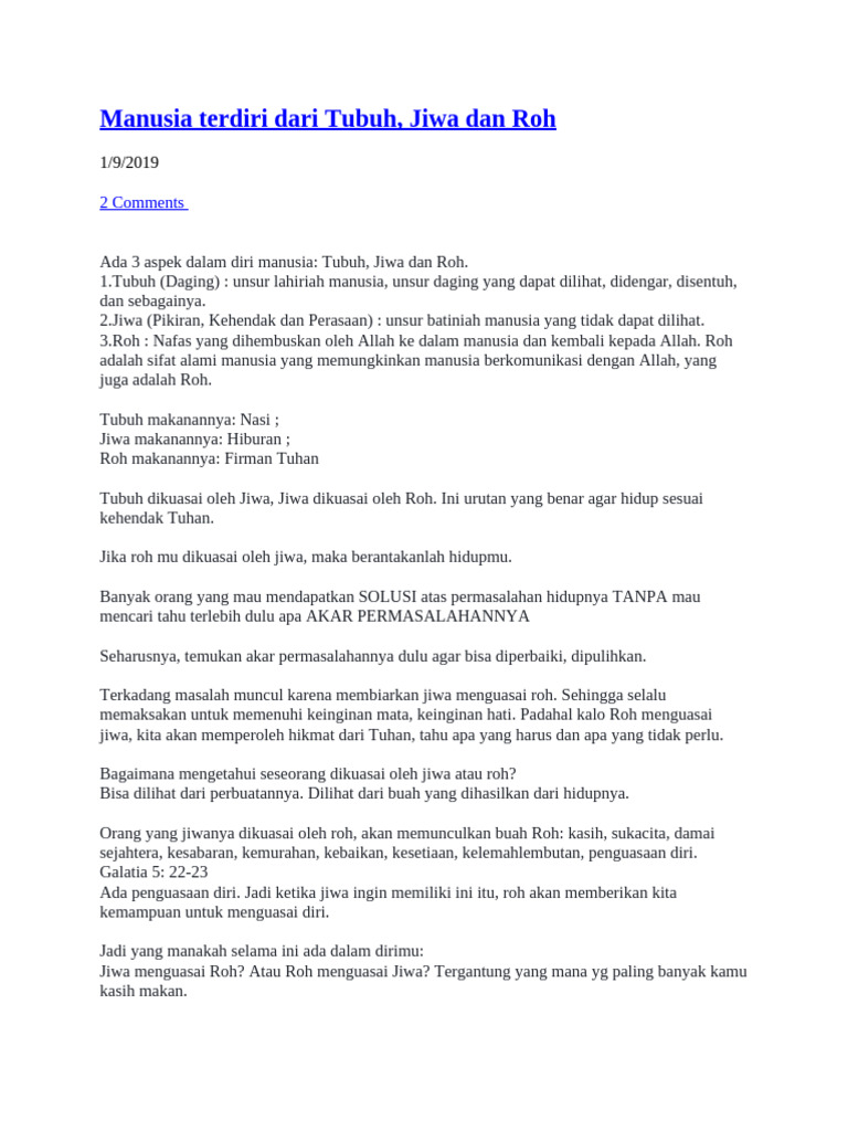 Manusia terdiri dari Tubuh-Jiwa dan Roh | PDF