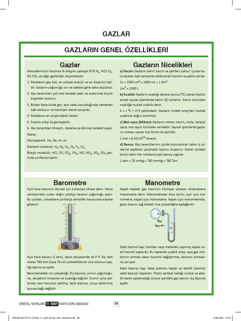 Orbital Yayınları 11. Sınıf Gazlar Konu Özeti | PDF