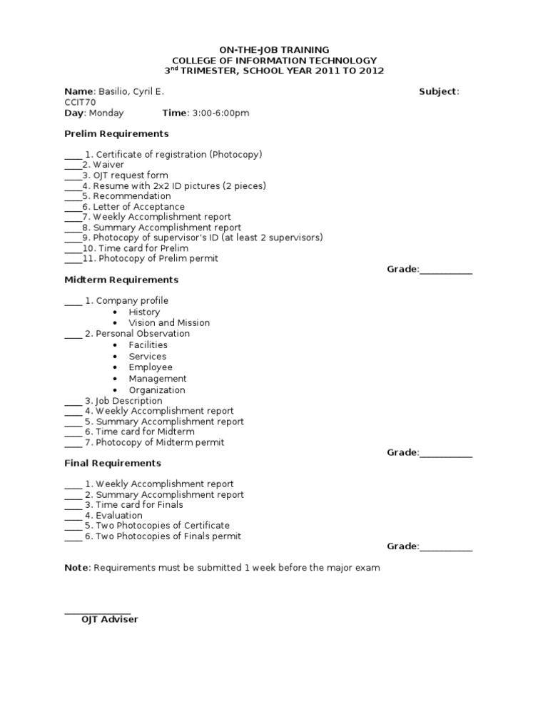 OJT Requirements | PDF