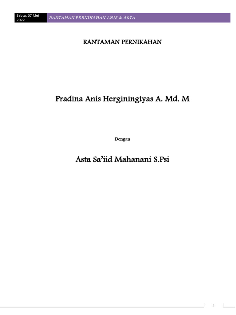 Rantaman Pernikahan Anis Asta | PDF
