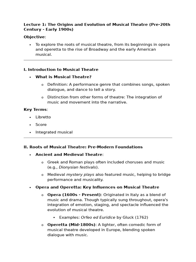 History of Musical Theatre Slides | PDF | Musical Theatre | Operetta