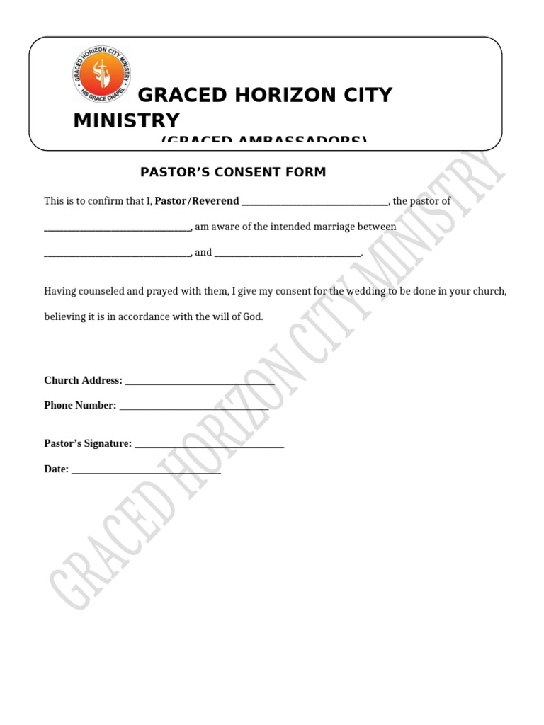 Pastor's Consent Form for Weddings | PDF