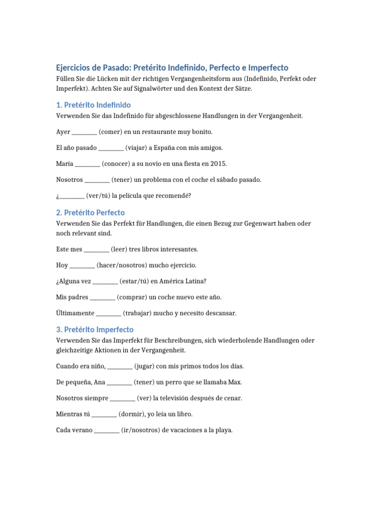 Ejercicios de Pasado en Español | PDF