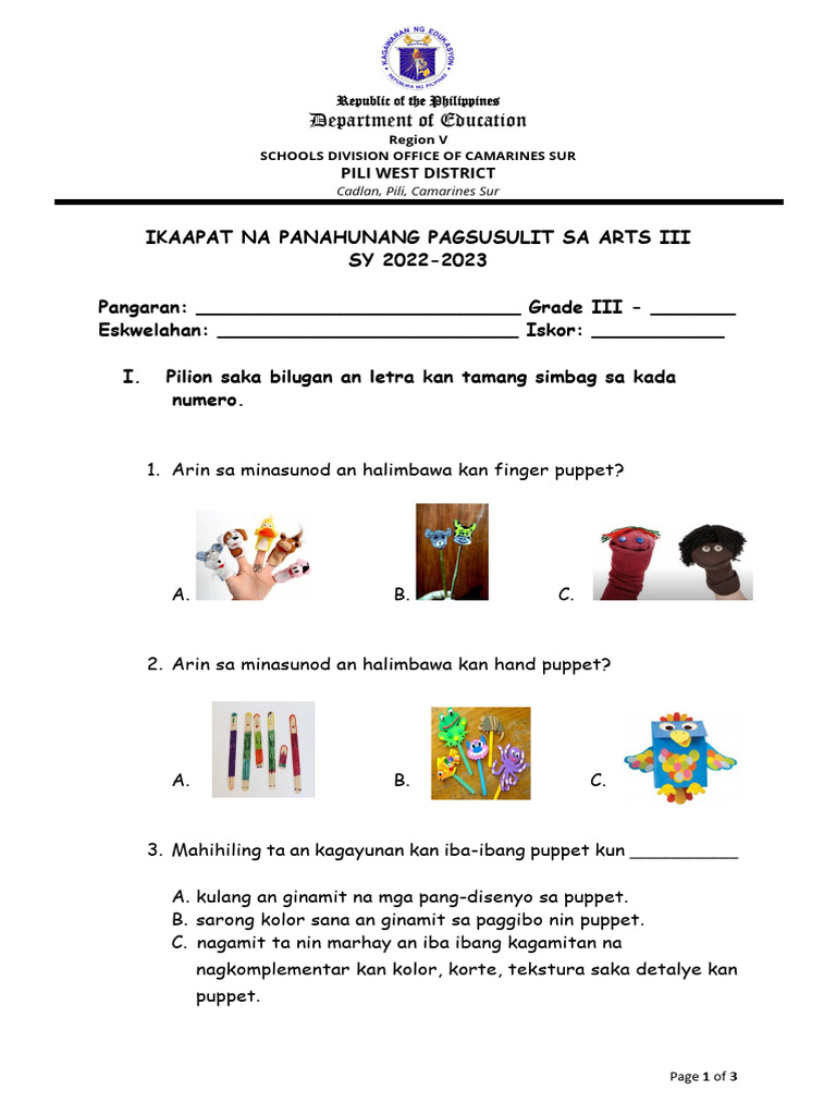 Arts 3 Quarter 4 Exam | PDF