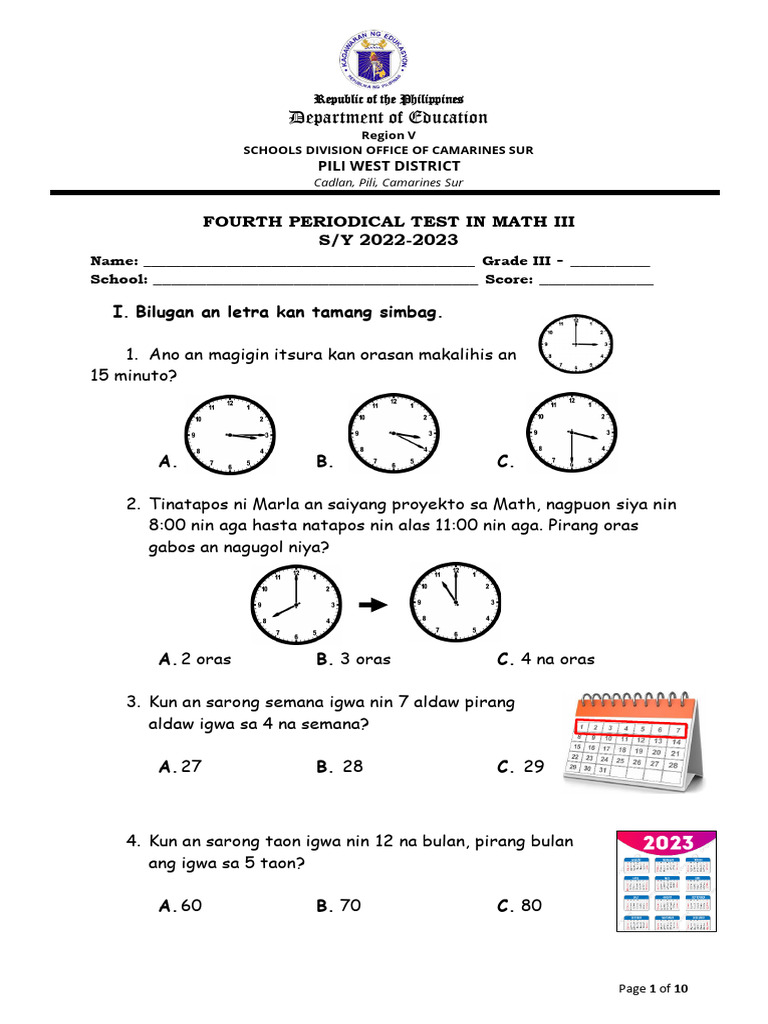MATH-3-4th-PT-and-key (1) | PDF