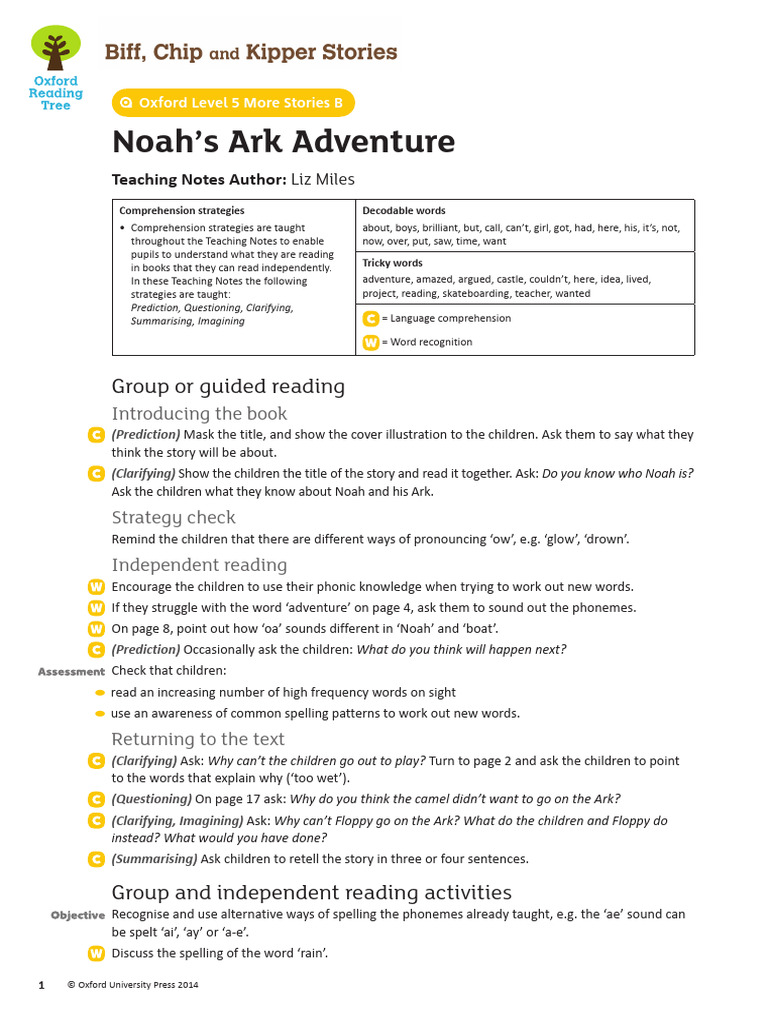 Noah's Ark Adventure Teaching Strategies | PDF | Reading Comprehension ...