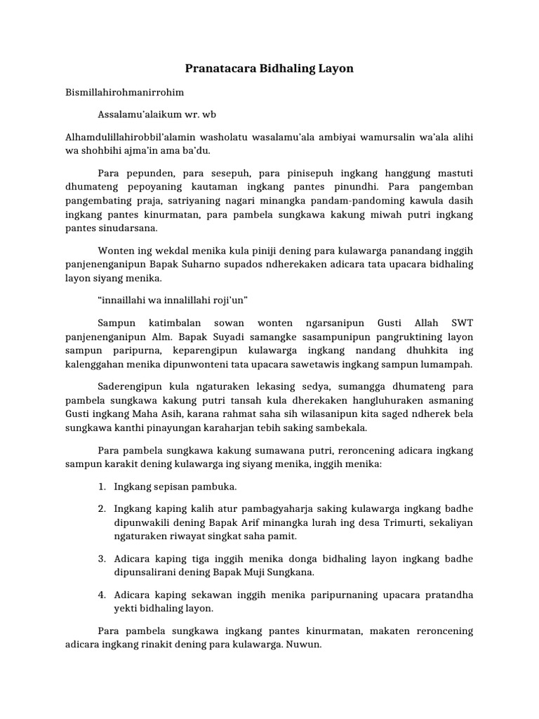 Pranatacara Bidhaling Layon | PDF