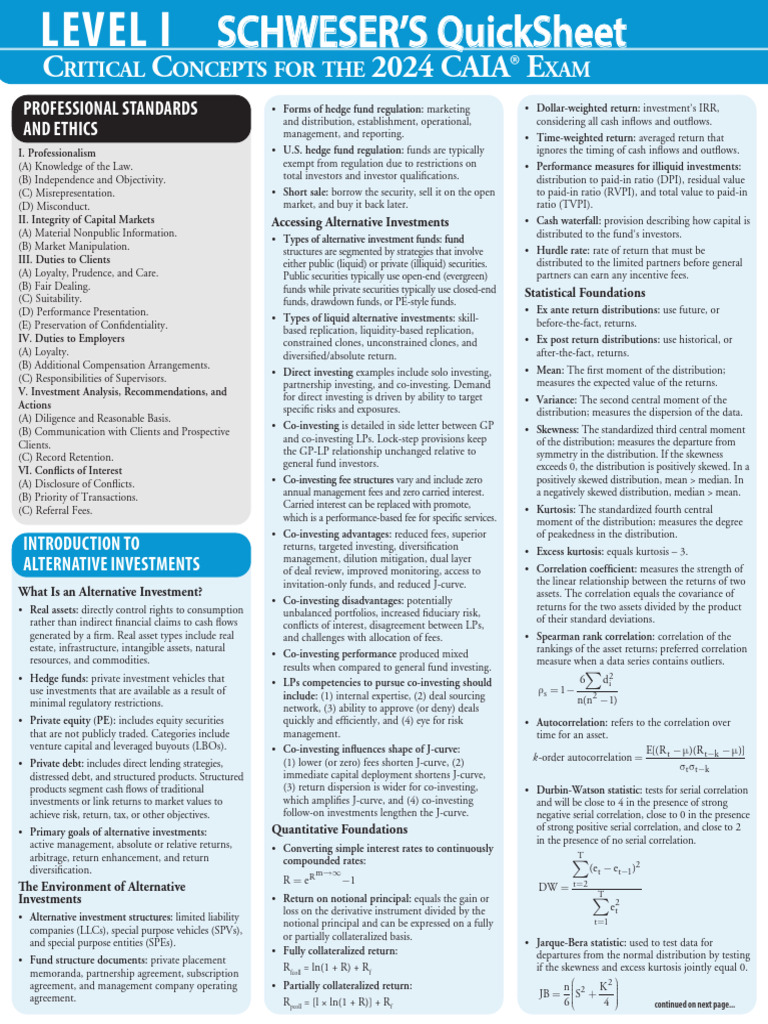 CAIA 2024 Level 1 Schweser QuickSheet | PDF | Greeks (Finance ...