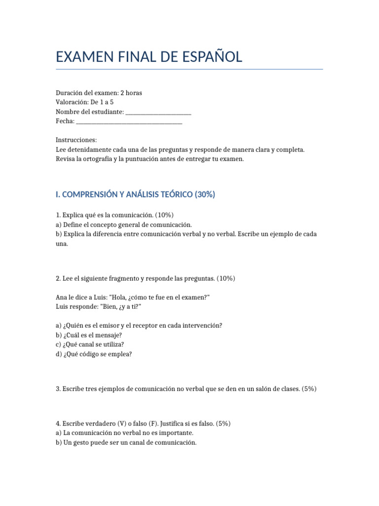 Examen de Comunicación y Ortografía | PDF | Comunicación | Coma