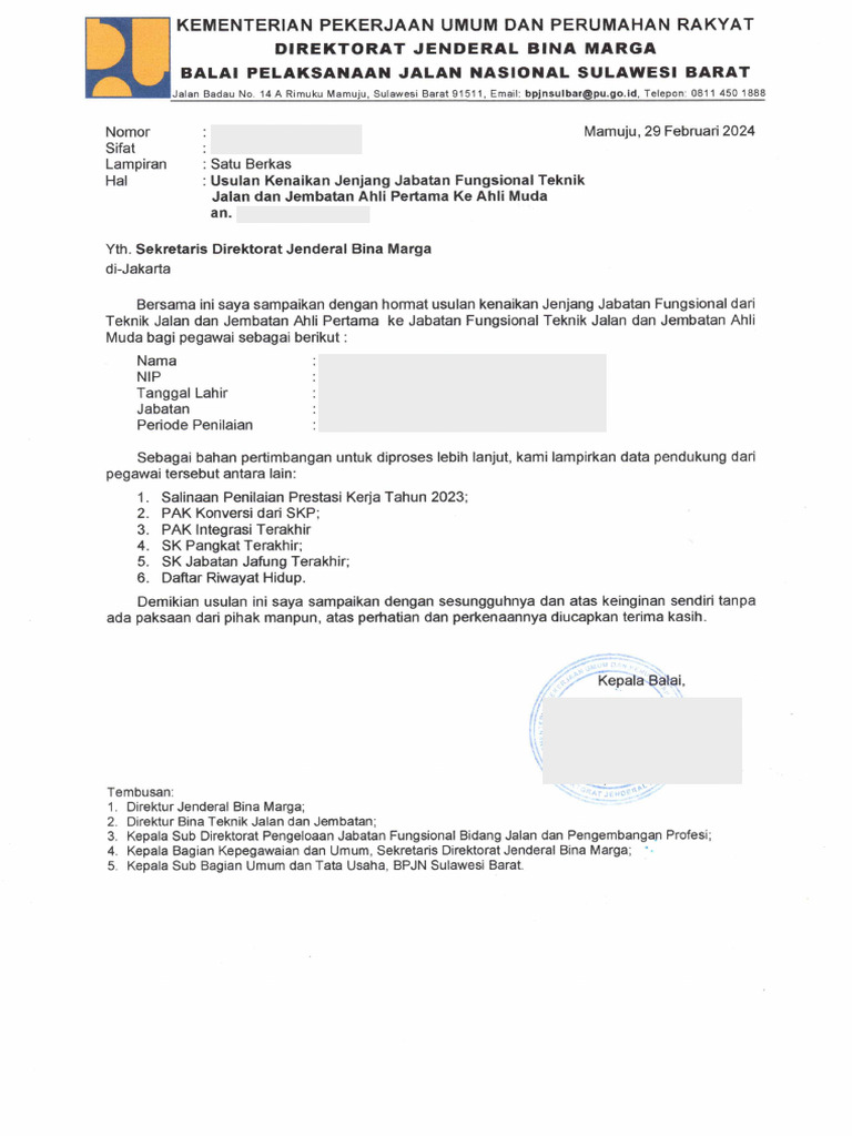 Contoh Surat Usulan Kenaikan Jenjang Dari Kepala Unit Kerja Ke ...