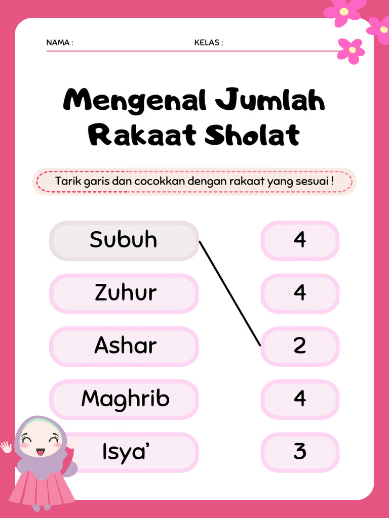 Kuning Dan Hijau LKPD Tarik Garis Menghubungkan Waktu Sholat Dan Jumlah ...