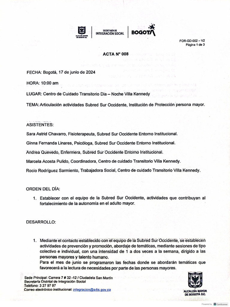 Acta No. 008 17-06-2024.articulacion Subred Sur Occidentepdf | PDF