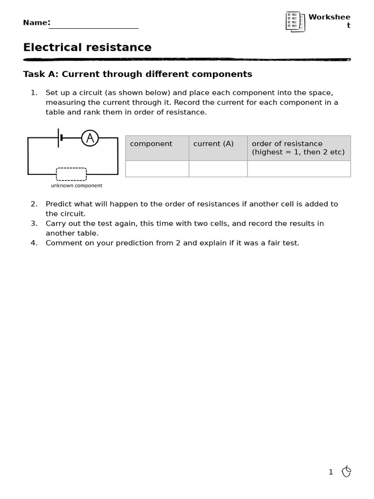 Electrical Resistance: Name Workshee T | PDF