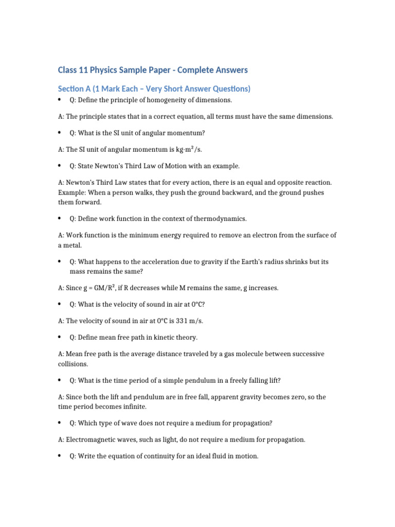 Class 11 Physics Complete Answers | PDF | Waves | Force