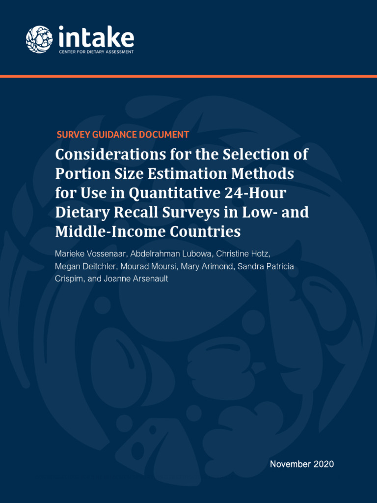 Intake Selection Portion Size Estimation Methods R24h 2020 | PDF | Foods
