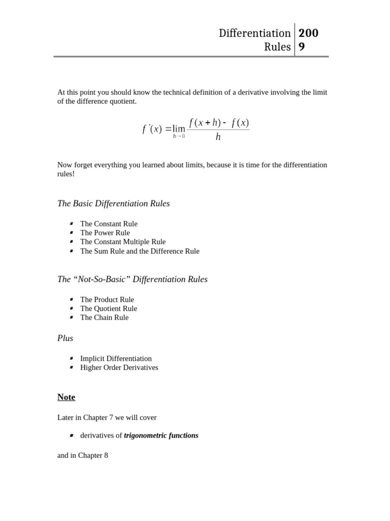 Differentiation Rules Explained | PDF