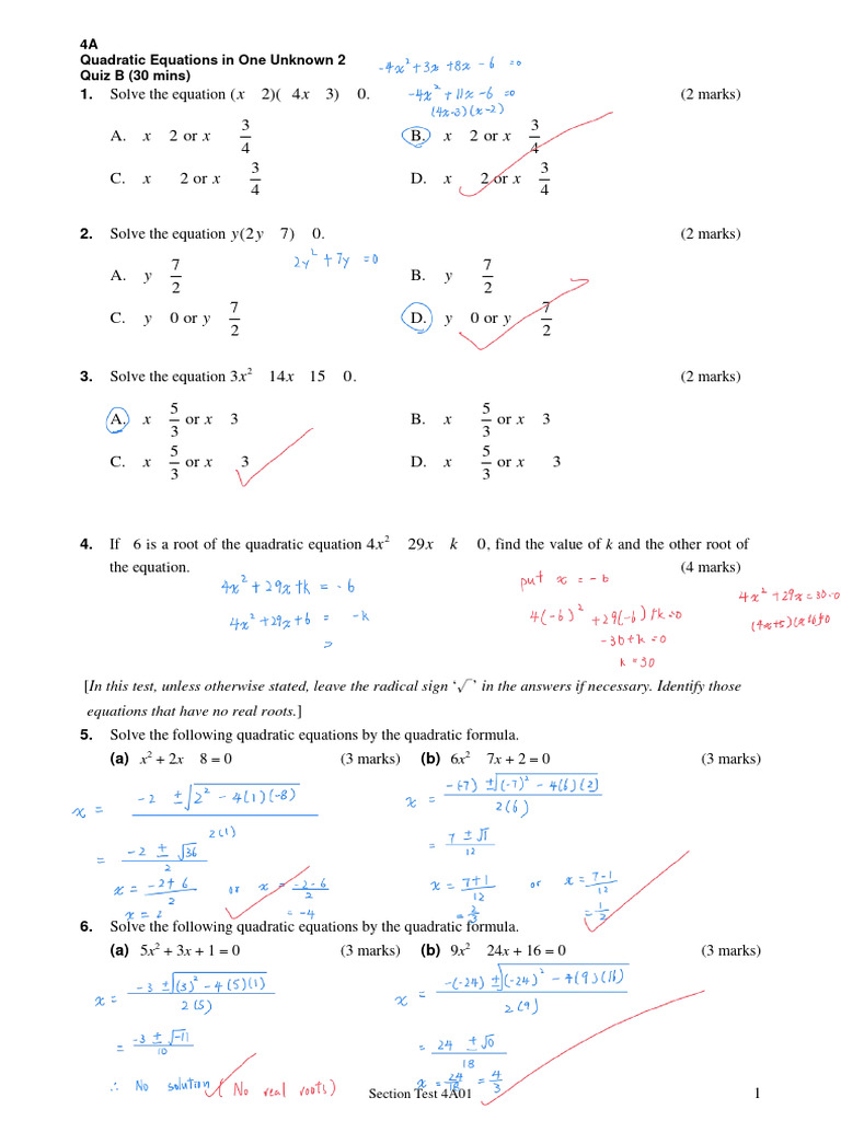 2. Quadratic Equations 2 quiz | PDF | Quadratic Equation | Abstract Algebra