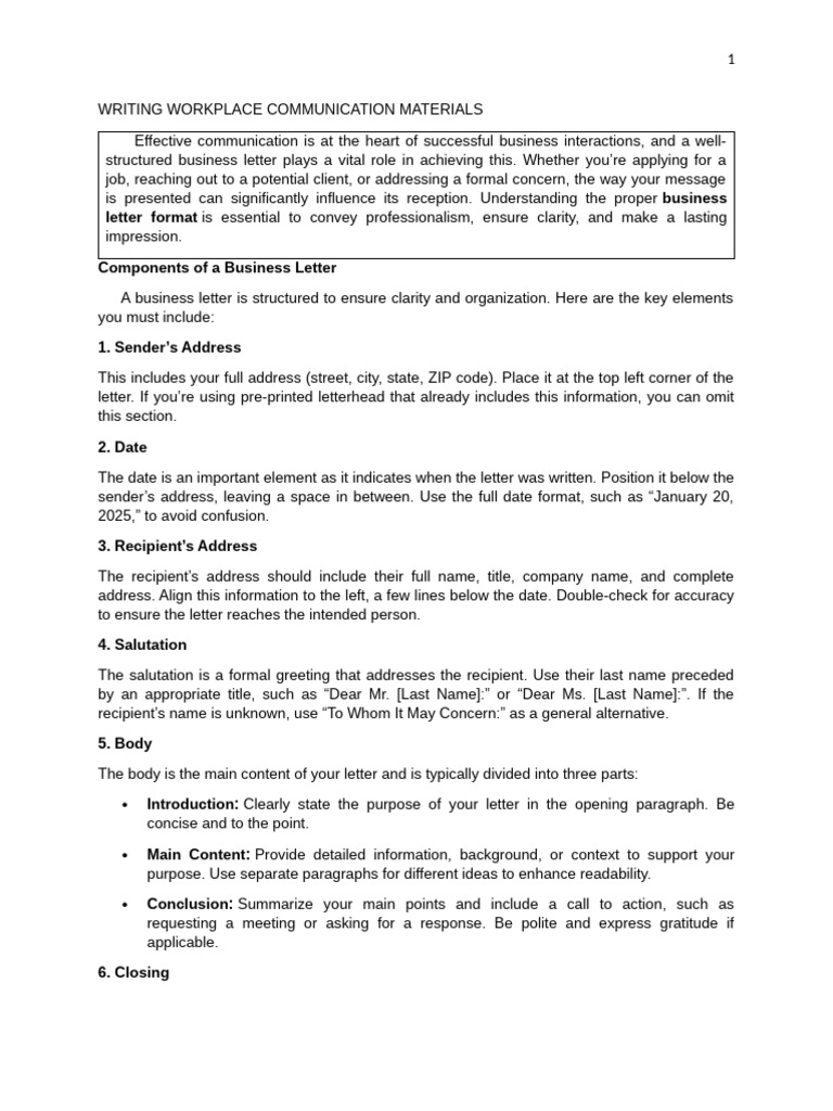 Business Letter Writing Guide | PDF | Communication | Information