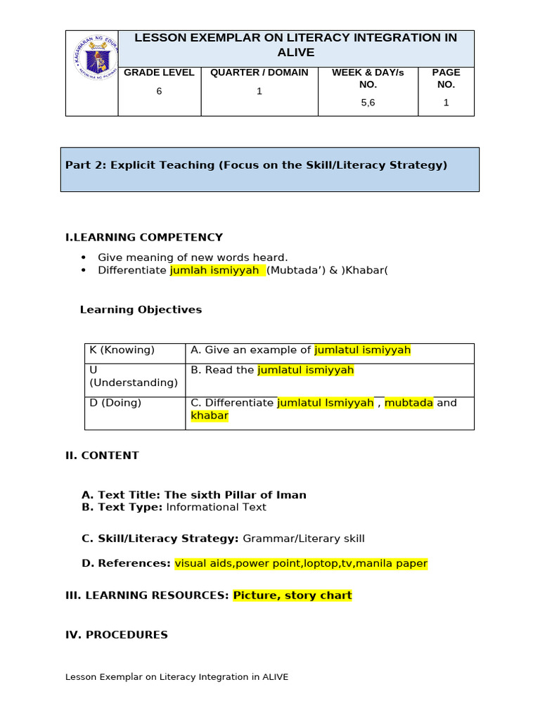 Gr. 6 - Al - q1 w5-w6 Eldani | PDF | Predicate (Grammar) | Subject (Grammar)