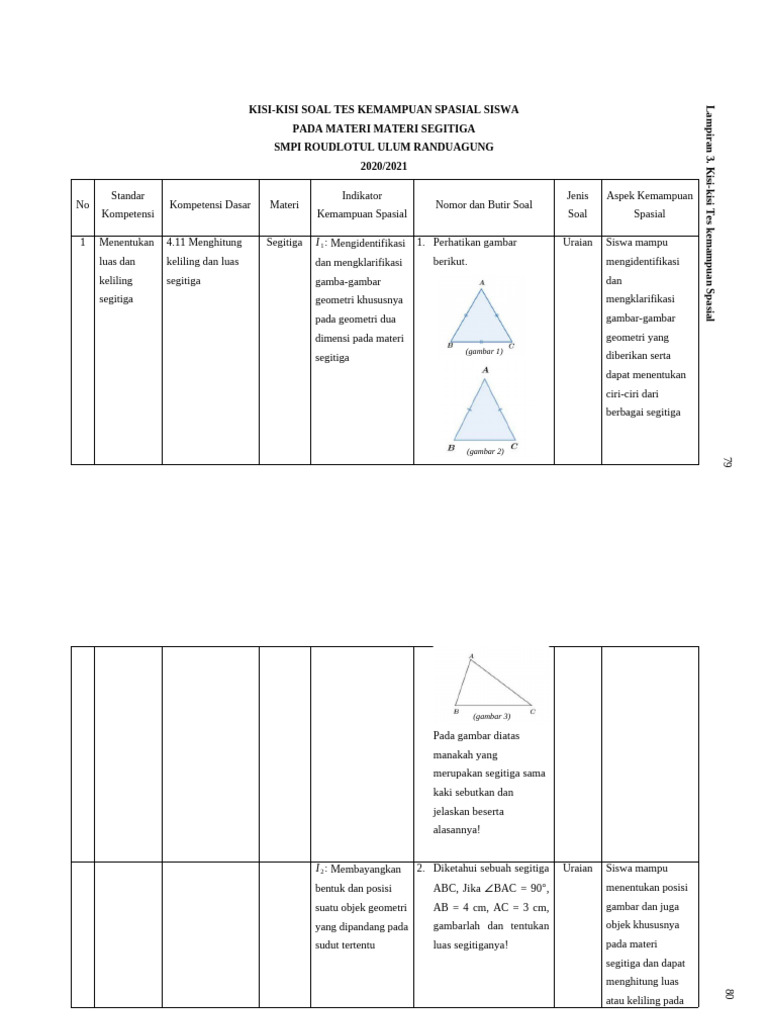 Kisi-Kisi Tes Kemampuan Spasial Segitiga | PDF