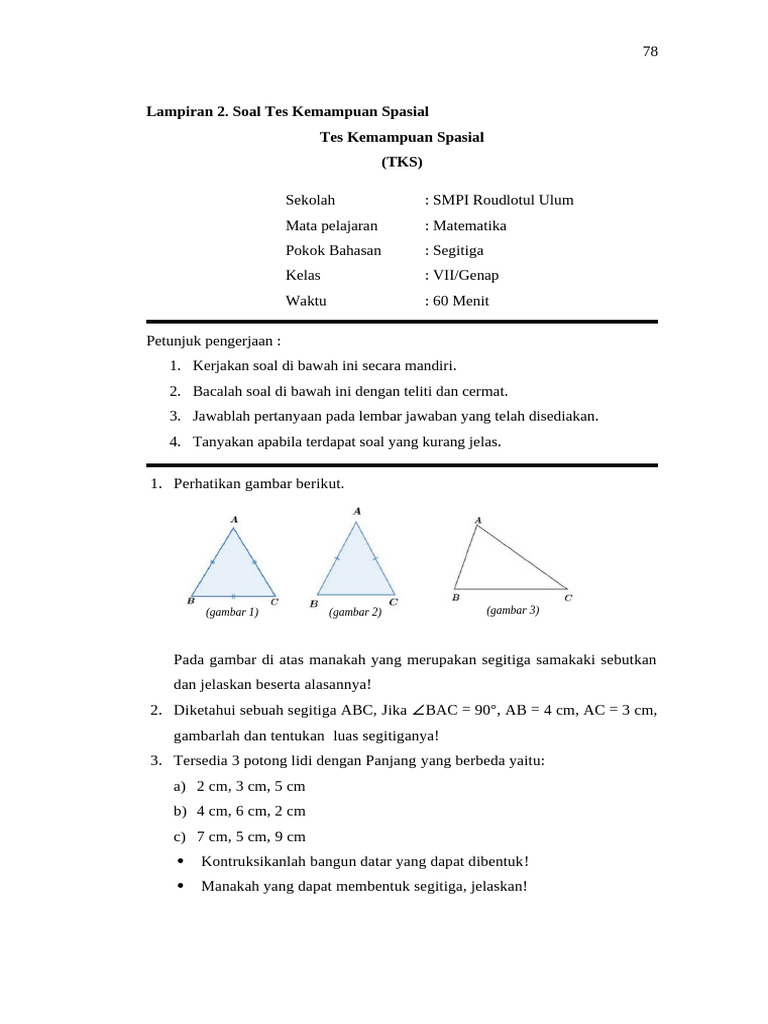 Lampiran 2. Tes Kemampuan Spasial (Sudah Revisi) | PDF