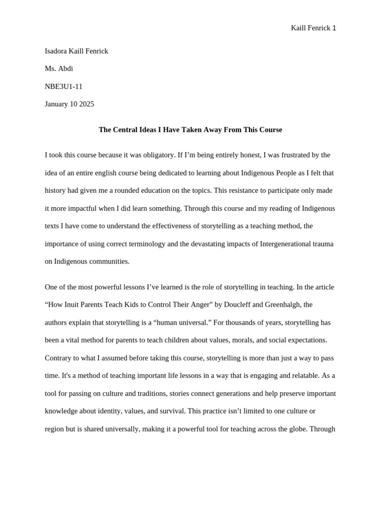 Isadora Kaill Fenrick - Culminating Essay | PDF | Storytelling