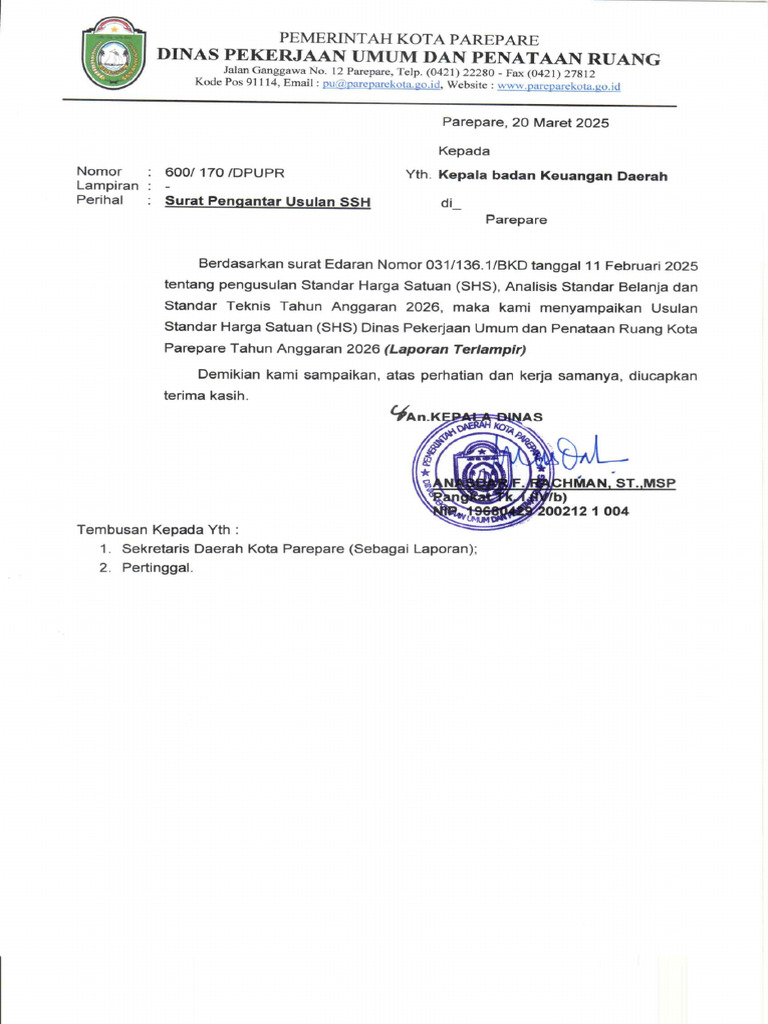 Surat Pengantar Usulan SSH | PDF