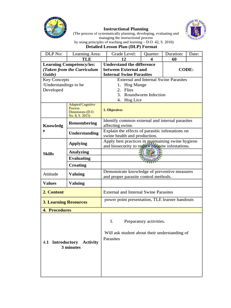 Dlp-External Ang Internal Swine Parasites Grade 12 | PDF | Pig | Parasitism