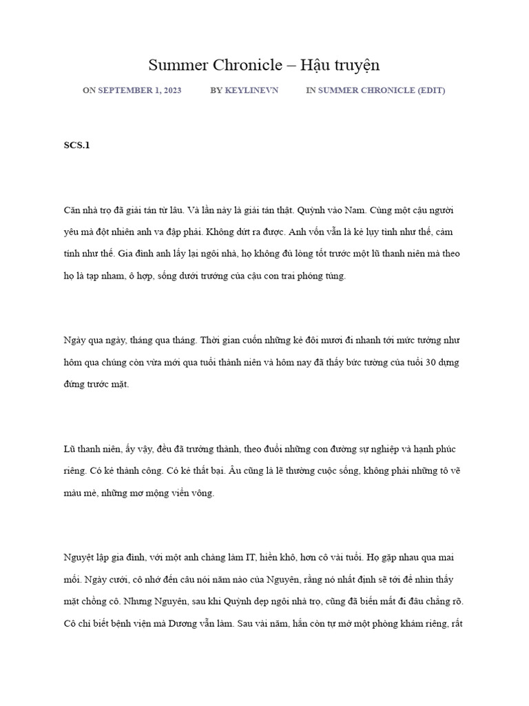 Summer Chronicle - Hậu truyện-1 | PDF