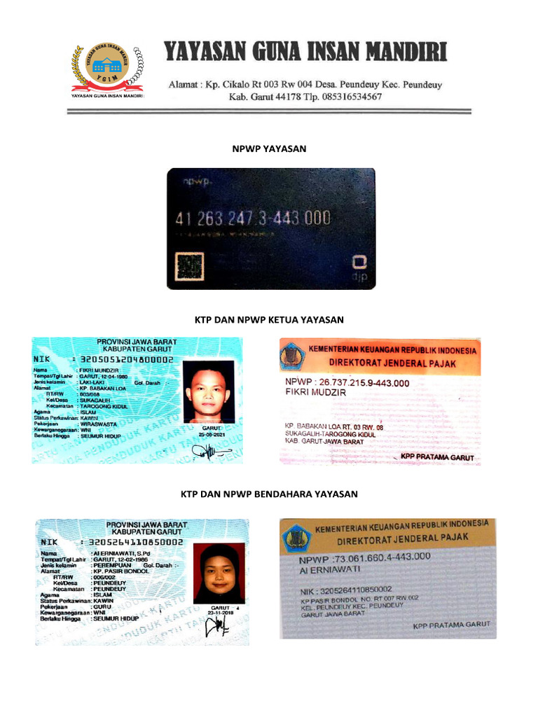 KTP NPWP Pengurus Ygim | PDF