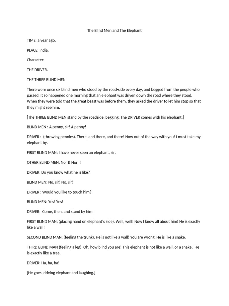 The Blind Men and the Elephant Story | PDF